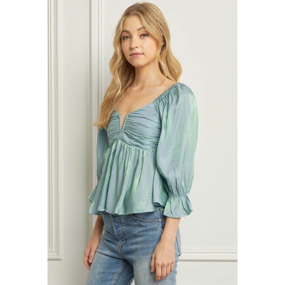 entro | Tops | Entro Iridescent Babydoll Top Blue | Poshmark